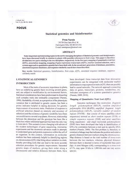 Pdf Statistical Genomics And Bioinformatics