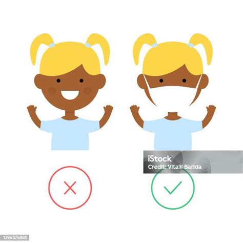 Lucu Gadis Afrika Memakai Dengan Topeng Medis Dan Tanpa Ilustrasi Stok