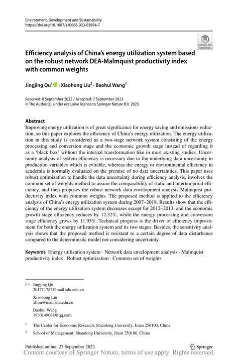 Efficiency Analysis Of Chinas Energy Utilization System Based On The