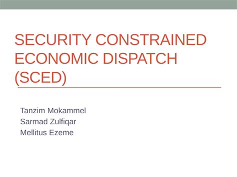 Pdf Security Constrained Economic Dispatch