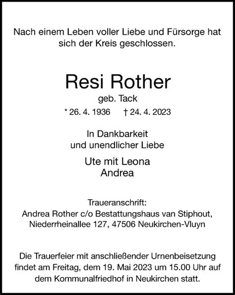 Traueranzeigen Von Resi Rother Trauer In NRW De