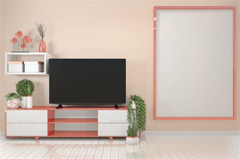 핑크 룸 인테리어 컨셉 포스터 프레임과 현대적인 선 빈 방 최소한의 디자인 3d 렌더링에 현대적인 캐비닛을 조롱 0명에 대한 스톡 사진 및 기타 이미지 Istock