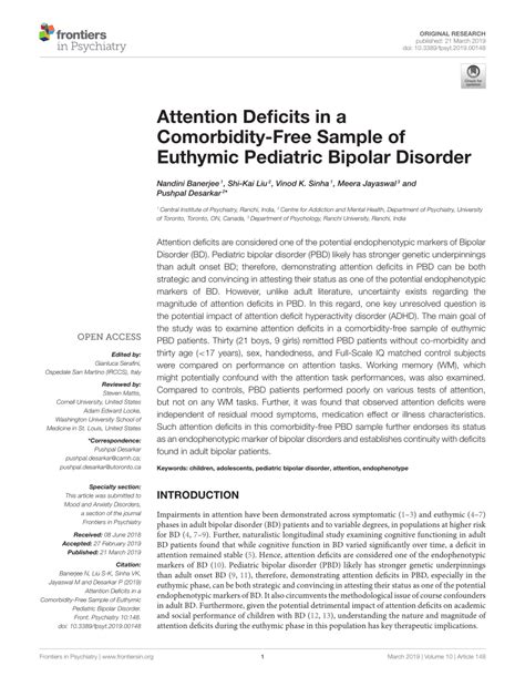 Pdf Attention Deficits In A Comorbidity Free Sample Of Euthymic