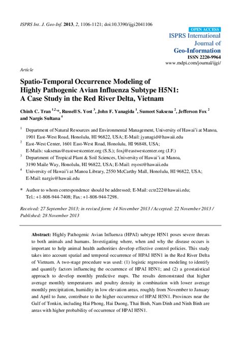 Pdf Article Spatio Temporal Occurrence Modeling Of Highly Pathogenic