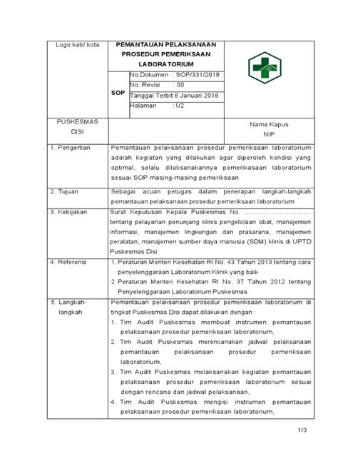 No 03 8123 Sop No 82 Pemantauan Pelaksanaan Prosedur Pemeriksaan