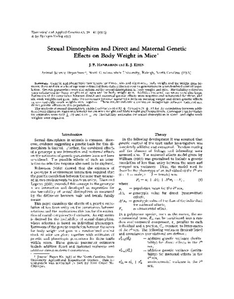 Pdf Sexual Dimorphism And Direct And Maternal Genetic Effects On Body