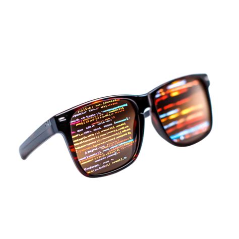 Stylish Sunglasses With Reflections Of Colorful Coding Text 56254545 Png