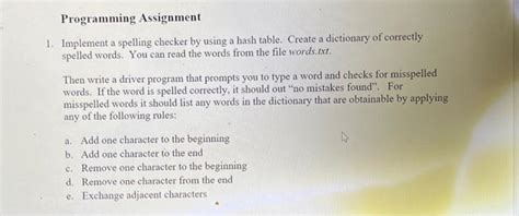Programming Assignment Implement A Spelling Chegg