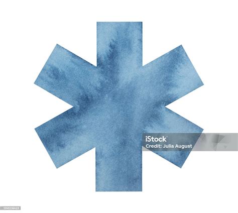 생명의 네이비 블루 스타의 물 색깔 그리기 응급 서비스의 상징 흰색 배경에 손으로 그린 수채화 지저분한 그림 디자인 라벨 카드 스티커 클립 아트 요소를 잘라 상징에 대한