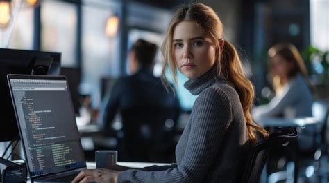 Professional Woman Coding At Work Premium Ai Generated Image
