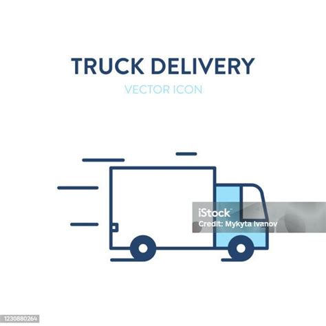 送貨卡車圖示移動貨運車的向量圖裝載的卡車圖示代表大型貨物交付的概念可用標誌圖示或分頁向量圖形及更多交通方式圖片 交通方式 動作 商務