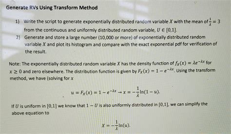 Solved Generate Rvs Using Transform Method 1 Write The