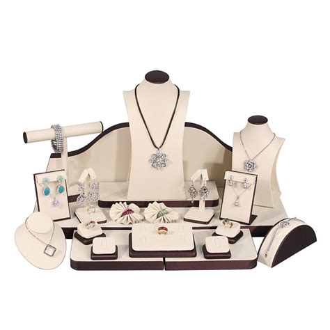 24 Piece Beige Leatherette Display Set Ring Necklace And Earring