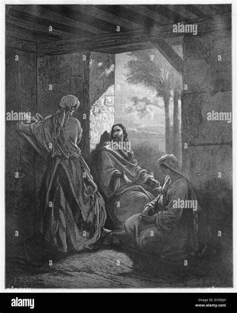 Jesus Christ In The House Of Martha And Mary Black And White Stock