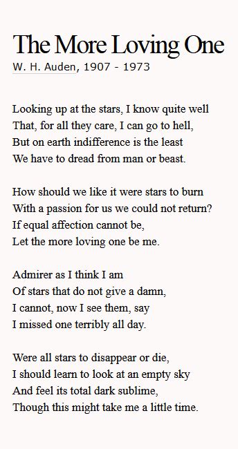 The More Loving One Wh Auden Poetry Words Writing Poetry