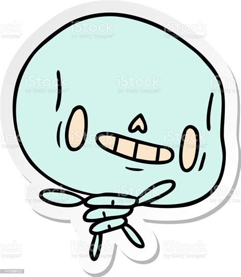 Sticker Cartoon Illustration Kawaii Cute Dead Skeleton向量圖形及更多人類骨架圖片