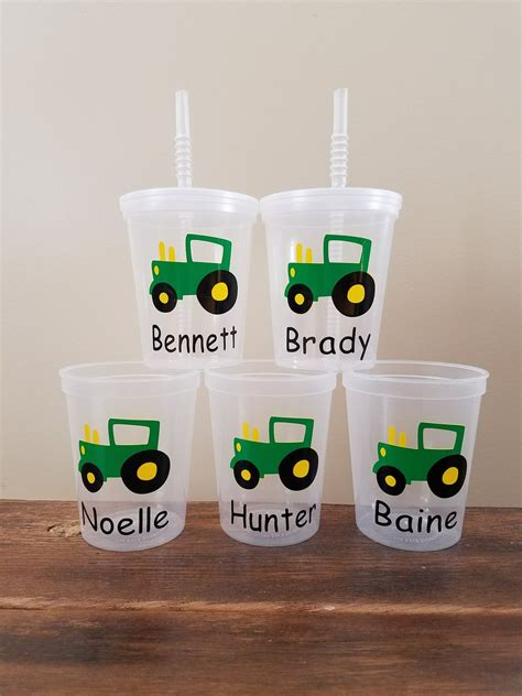 Personalized Tractor Cups Tractor Cups Clear Cups With Lid And Straw