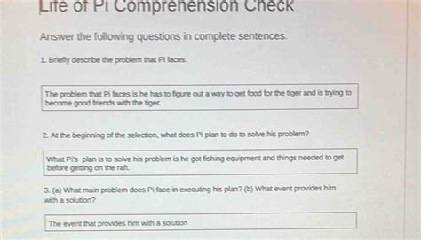 Solved Lite Of Pi Comprehension Check Answer The Following Questions In Complete Sentences