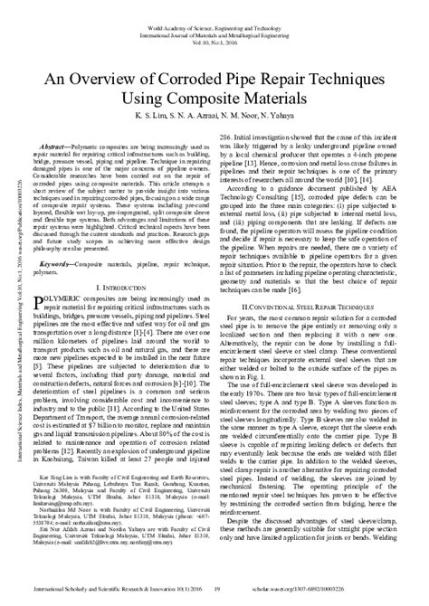 Pdf An Overview Of Corroded Pipe Repair Techniques Using Composite Materials