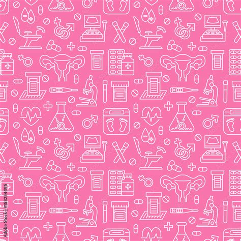 Medical Seamless Pattern Gynecology Vector Background Pink Color