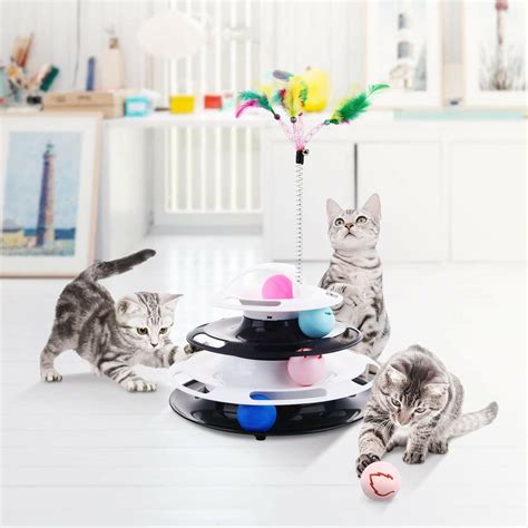 Pecute Catnip Ball Flashing Ball And Feather Wand Cat Roller Toy 4 Lay