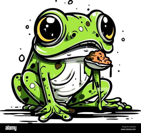 Frog Sitting And Eating A Piece Of Bread Vector Illustration Stock