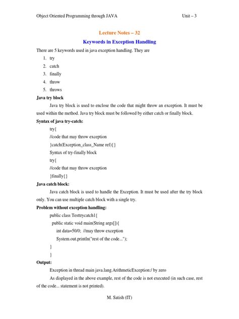 java exception handling keywords pdf java programming language