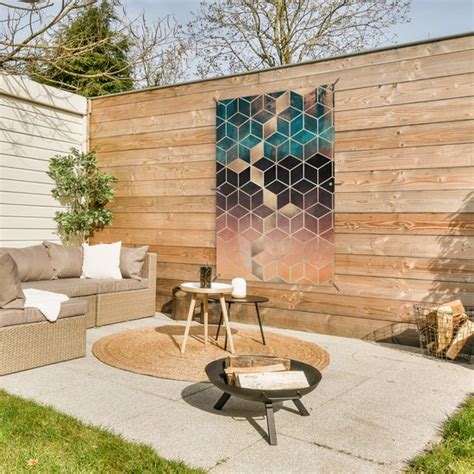 Tuinposter Kubus Marmer Patronen Goud Luxe Schuttingdoek