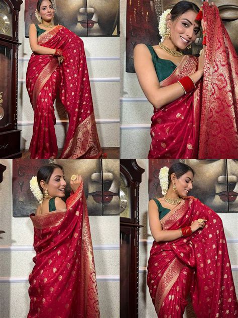 Festive Traditional Red And Maroon Color Art Silk Fabric Saree 1961635