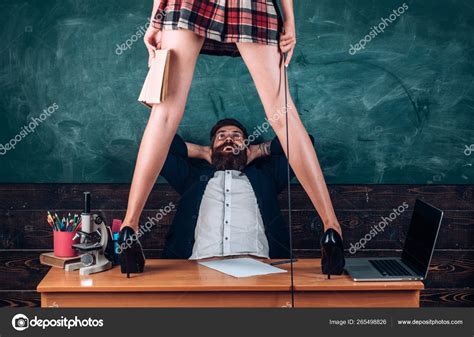 Sex Role Game Man Bearded Teacher And Female Mini Skirt Sexy Legs
