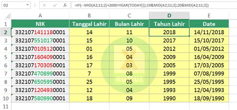 rumus excel membuat tanggal lahir dari nik rumus excel