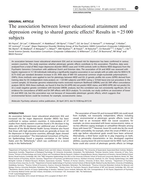 Pdf The Association Between Lower Educational Attainment And