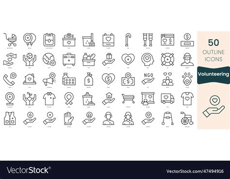 Set Of Volunteering Icons Thin Linear Style Icons Vector Image