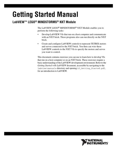 Getting Started Manual Labview Lego Mindstorms Nxt Module Pdf