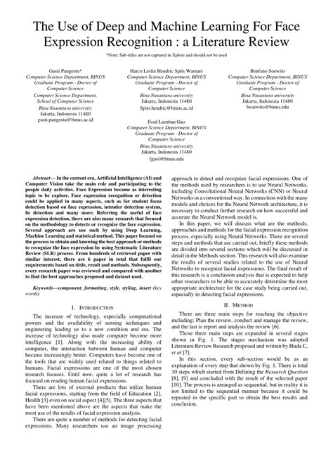PDF The Use Of Deep And Machine Learning For Face Expression Recognition A Literature Review