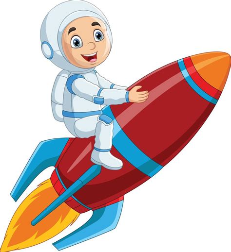 Cartoon Boy Astronaut Riding A Rocket 15219669 Vector Art At Vecteezy