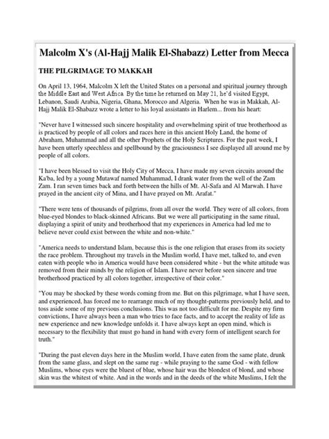 Malcolm X Letter From Mecca Pdf Hajj Mecca