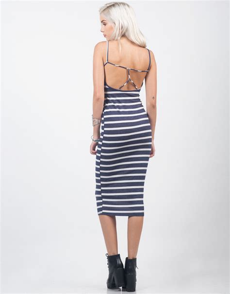 Striped Ribbed Midi Dress Bodycon Dress Womens Dresses 2020ave