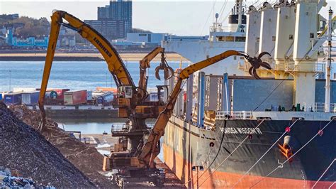 Incredible Dockside Loading Process Steel Frag To Bulk Carrier