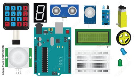 Arduino Kit With Sensor Modules Lcd Keypad Motor And Led Stock Vector Adobe Stock