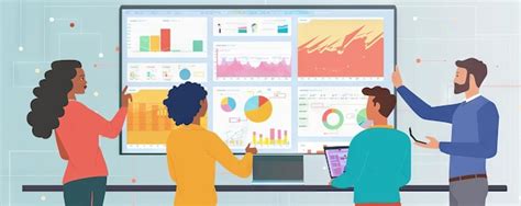 A Consulting Team Analyzing Market Trends On A Shared Touchscreen Display Using Gestures To