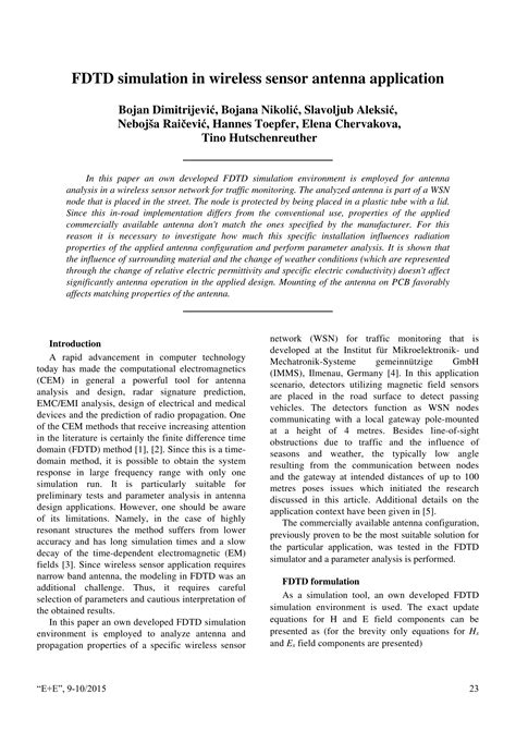 Fdtd Simulation In Wireless Sensor Antenna Application E E Scientific Journal