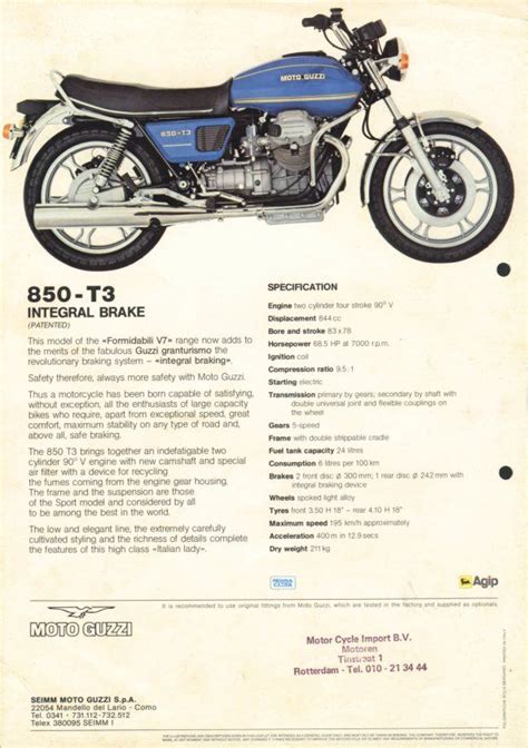 Moto Guzzi 850T3 Brochure Moto Guzzi Motorcycles Old Motorcycles