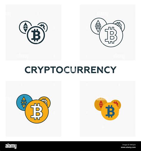 Cryptocurrency Icon Set Four Elements In Diferent Styles From Fintech Icons Collection