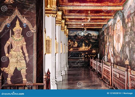Historic Mural Painting Of Bangkok Grand Palace Building Wat P