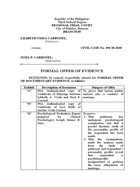Formal Offer Of Evidence Pdf Judiciaries Justice