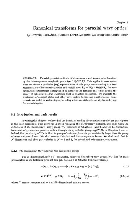 Pdf Canonical Transforms For Paraxial Wave Optics