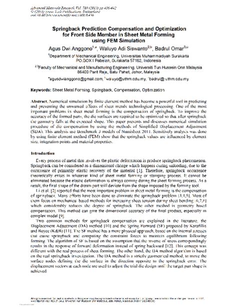 Pdf Springback Prediction Compensation And Optimization For Front Side Member In Sheet Metal