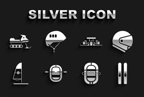 래프팅 보트 헬멧 스키 및 스틱 윈드서핑 포뮬러 1 레이싱 카 스노모빌 및 자전거 헬멧 아이콘을 설정합니다 벡터 0명에 대한 스톡 벡터 아트 및 기타 이미지 Istock