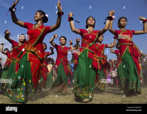 Sivasagar Assam India 2nd Jan 2015 Mishing Tribal Girls Dance